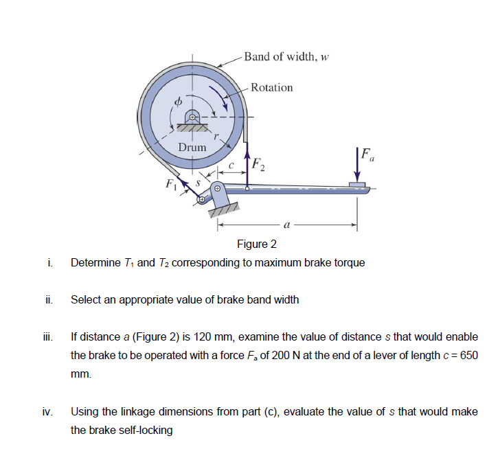 Solved b) A differential band brake as shown in Figure 2 is | Chegg.com