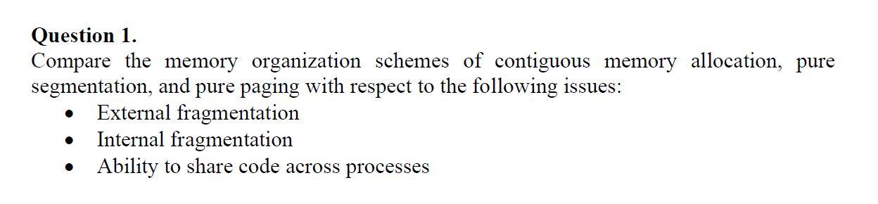Solved Question 1. Compare the memory organization schemes | Chegg.com