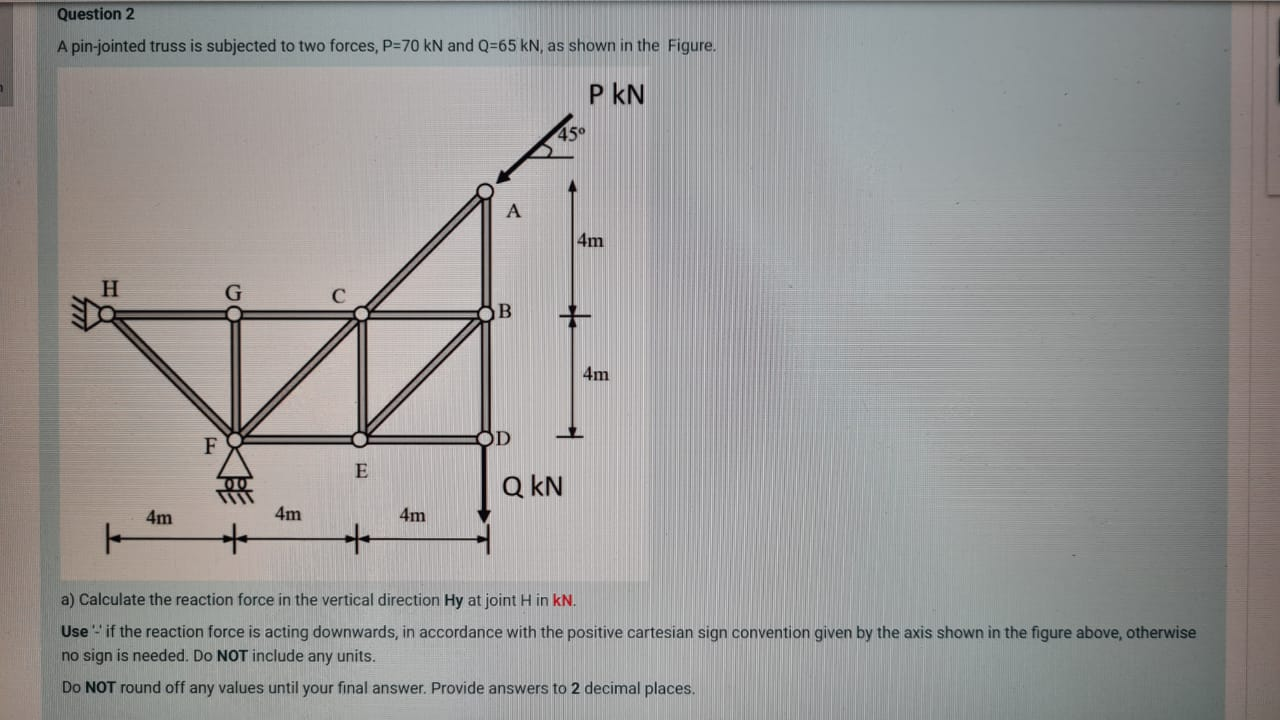 Solved Question 2 A pin-jointed truss is subjected to two | Chegg.com