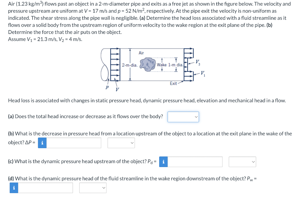 Solved Air (1.23 kg/m3) flows past an object in a | Chegg.com