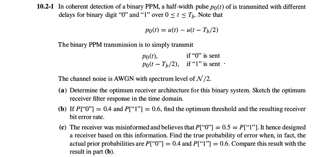 Solved 2-1 In coherent detection of a binary PPM, a | Chegg.com