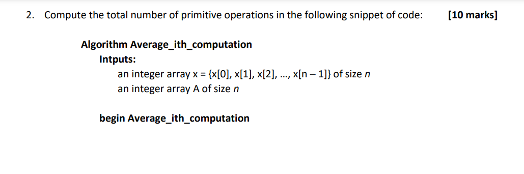 Solved 2. Compute the total number of primitive operations | Chegg.com