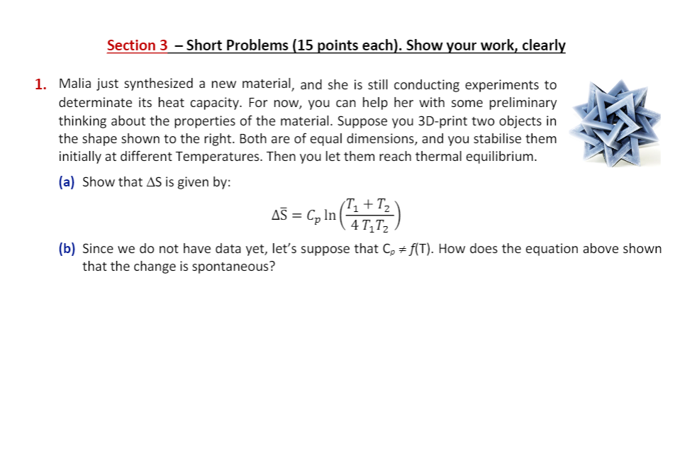 Solved Section 3 - Short Problems (15 points each). Show | Chegg.com