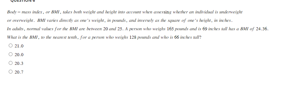 Solved Body - mass index, or BMI, takes both weight and | Chegg.com