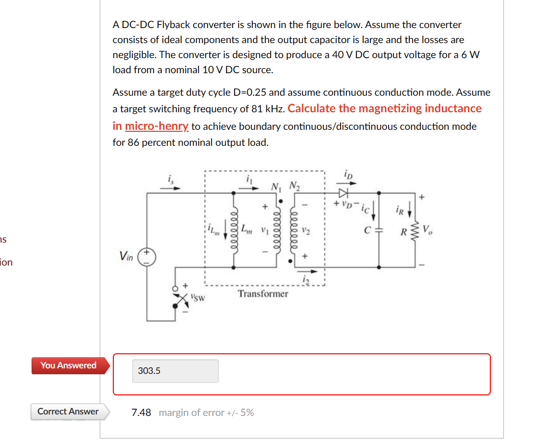 Solved A DC-DC Flyback converter is shown in the figure | Chegg.com