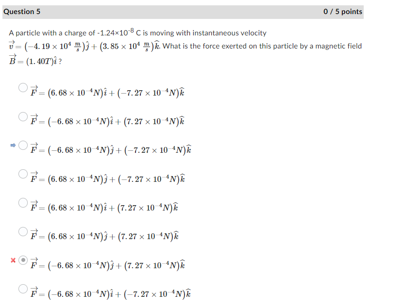Solved A particle with a charge of −1.24×10−8C is moving | Chegg.com