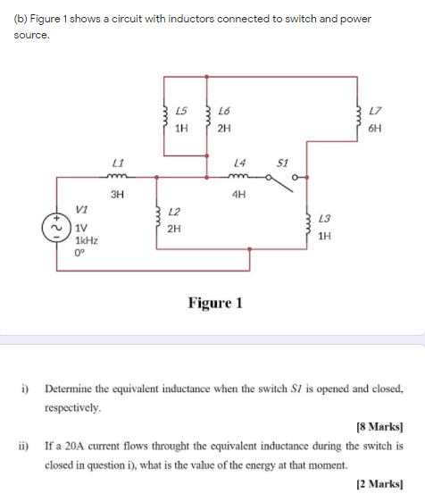 Solved (b) Figure 1 shows a circuit with inductors connected | Chegg.com