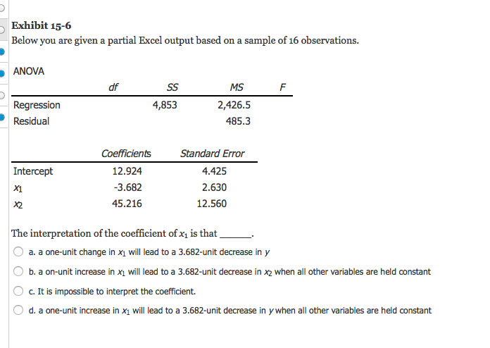Solved Exhibit 15-6 Below you are given a partial Excel | Chegg.com