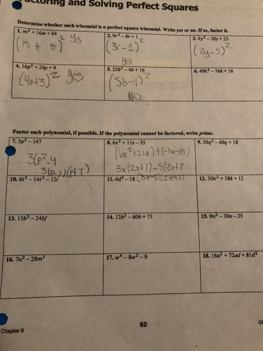 Solved Uing and Solving Perfect Squares Determine whether | Chegg.com