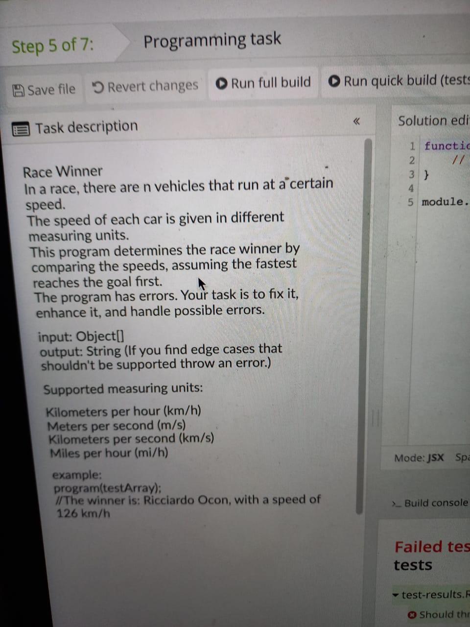 Solved Step 5 of 7: Programming task Save file Revert | Chegg.com