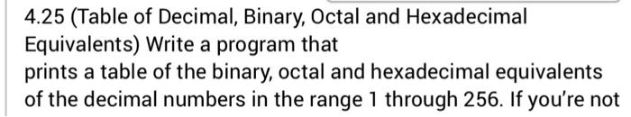 Solved 4.25 (Table of Decimal, Binary, Octal and Hexadecimal | Chegg.com