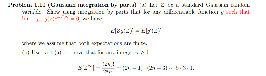 Solved Problem 1.10 (Gaussian integration by parts) (a) Let | Chegg.com