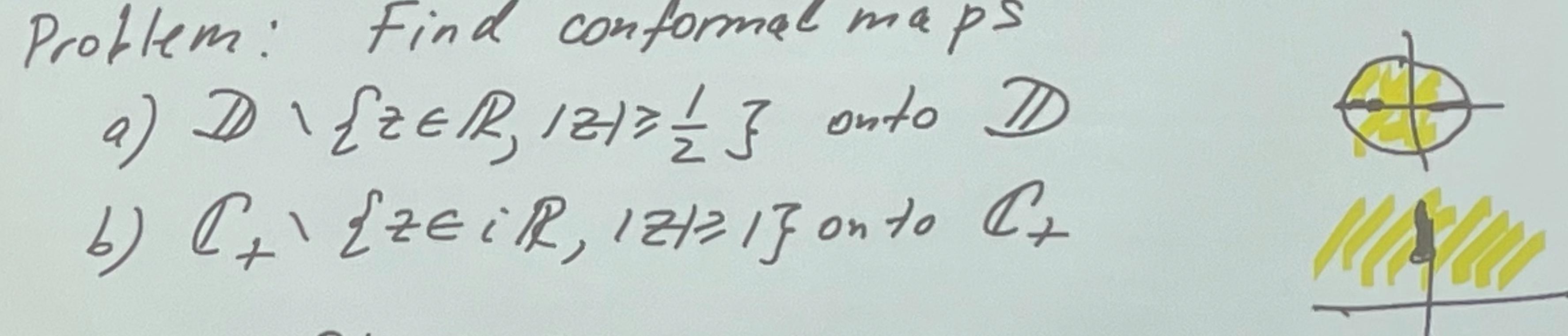 Solved Protlem: Find conformal maps a) D\{z∈R,∣z∣⩾21} onto D | Chegg.com