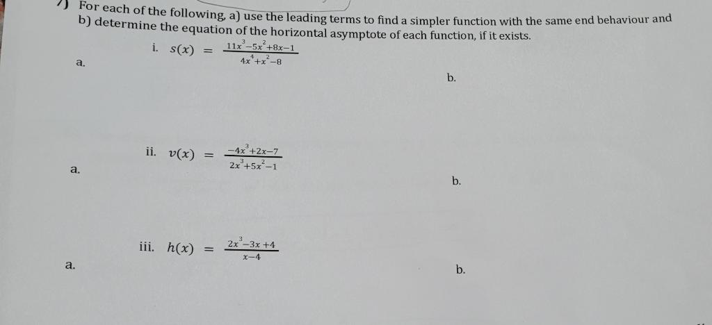 Solved for each of the following, a) use the leading terms | Chegg.com