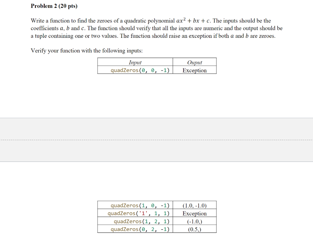 Solved Write a function to find the zeroes of a quadratic | Chegg.com
