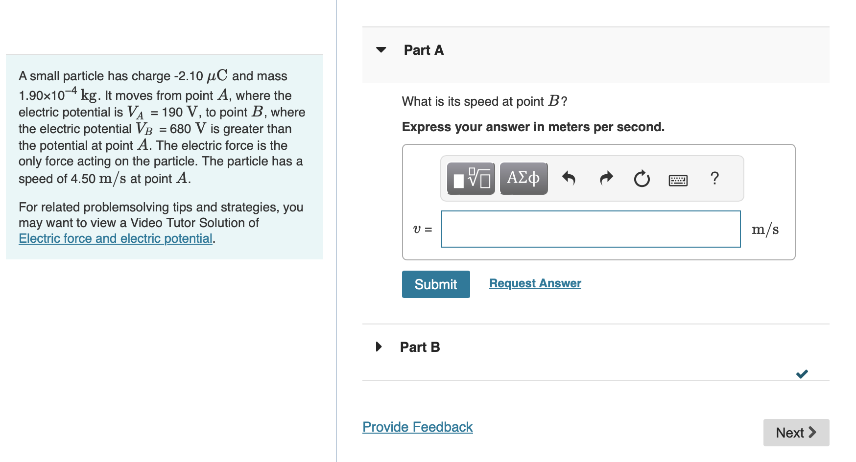 Solved A small particle has charge −2.10μC and mass | Chegg.com