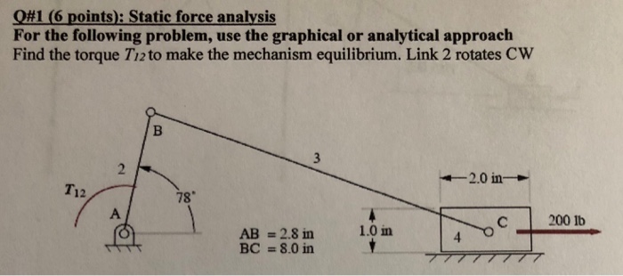 Solved Q#1 (6 points): Static force analysis For the | Chegg.com Solved Q#1 (6 points): Static force analysis For the | Chegg.com