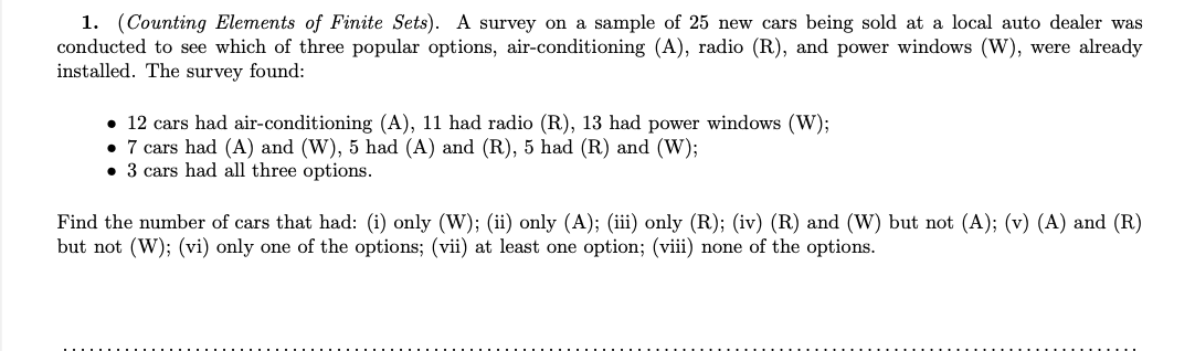 Solved 1. (Counting Elements of Finite Sets). A survey on a | Chegg.com