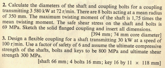 Solved 2. Calculate the diameters of the shaft and coupling | Chegg.com