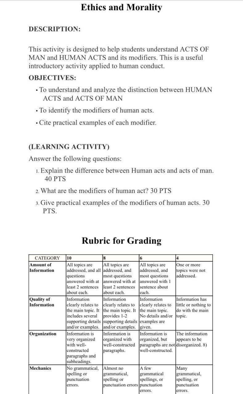 Ethics and Morality DESCRIPTION: This activity is | Chegg.com