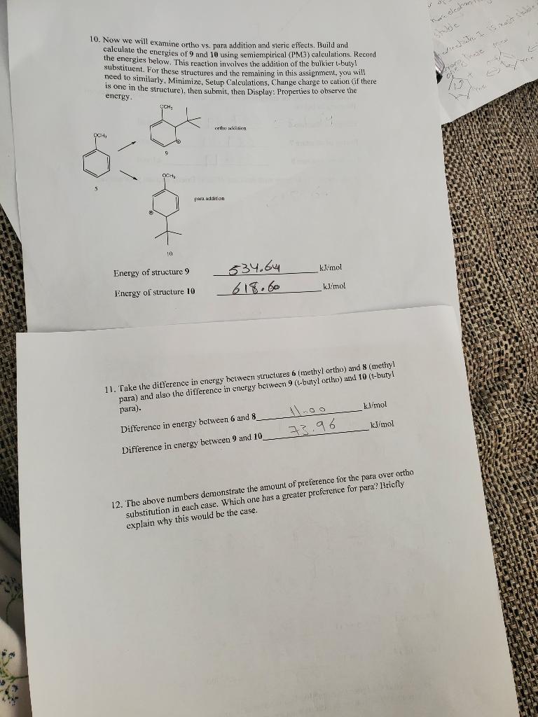 Solved 10. Now we will examine ortho vs. para addition and | Chegg.com