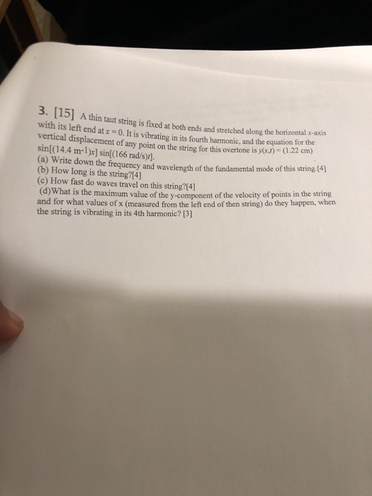 Solved 3. [15] A thin taut string is fixed at both ends and | Chegg.com