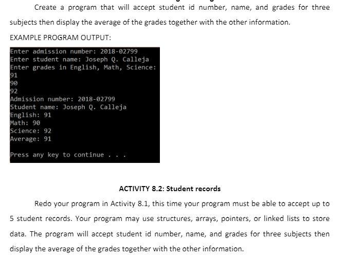 Solved Create a program that will accept student id number, | Chegg.com