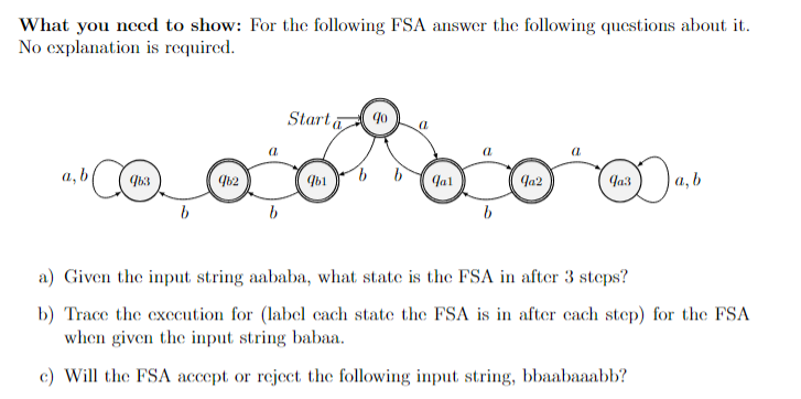 Solved What you need to show: For the following FSA answer | Chegg.com