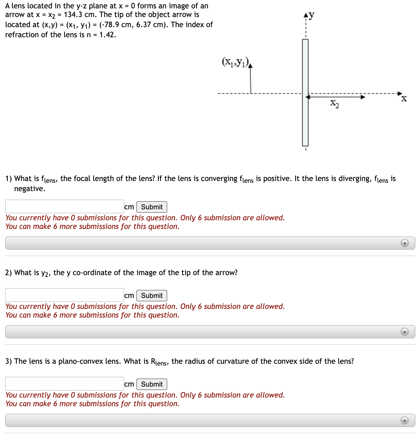 Solved A lens located in the y−z plane at x=0 forms an image | Chegg.com