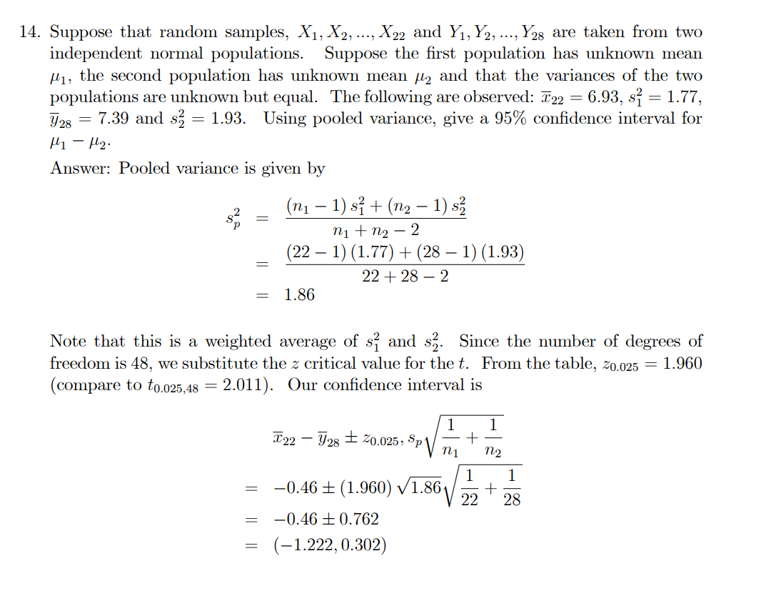 Solved 4. Suppose that random samples, X1,X2,…,X22 and | Chegg.com