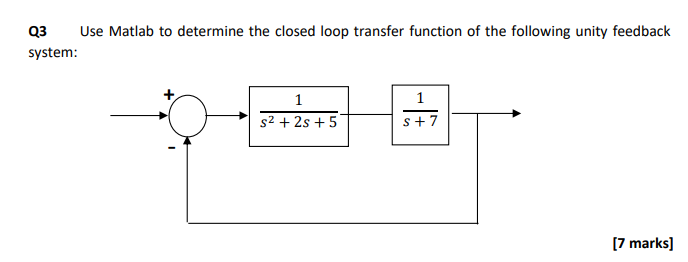 Solved Q3 Use Matlab to determine the closed loop transfer | Chegg.com