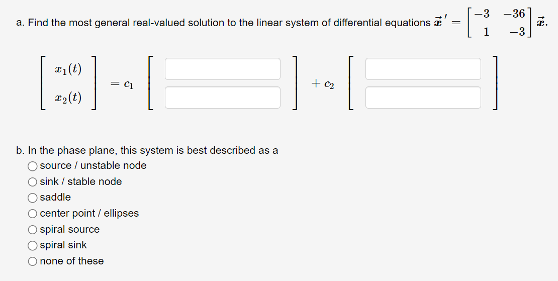 Solved b. In the phase plane, this system is best described | Chegg.com