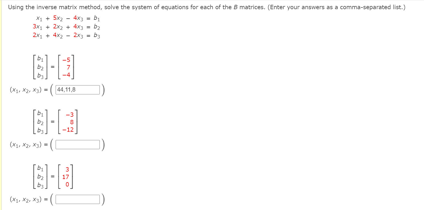 Solved Using the inverse matrix method, solve the system of | Chegg.com