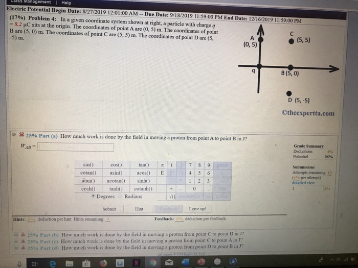 Class Management Help Electric Potential Begin Date: | Chegg.com