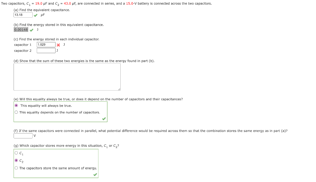 Solved pacitors, C1=19.0μF and C2=43.0μF, are connected in | Chegg.com