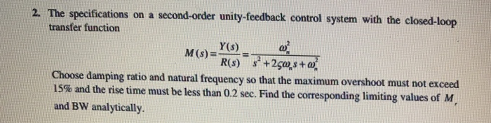 Solved The specifications on a second-order unity-feedback | Chegg.com