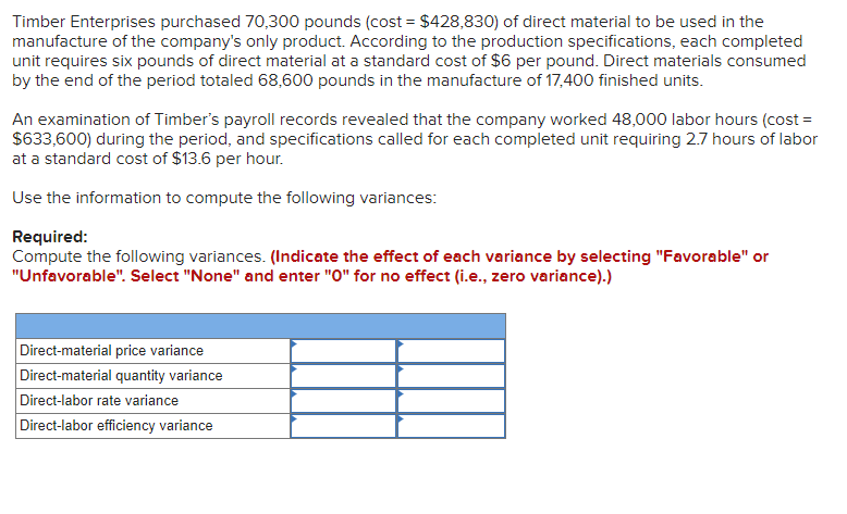 Solved Timber Enterprises purchased 70,300 pounds (cost = | Chegg.com