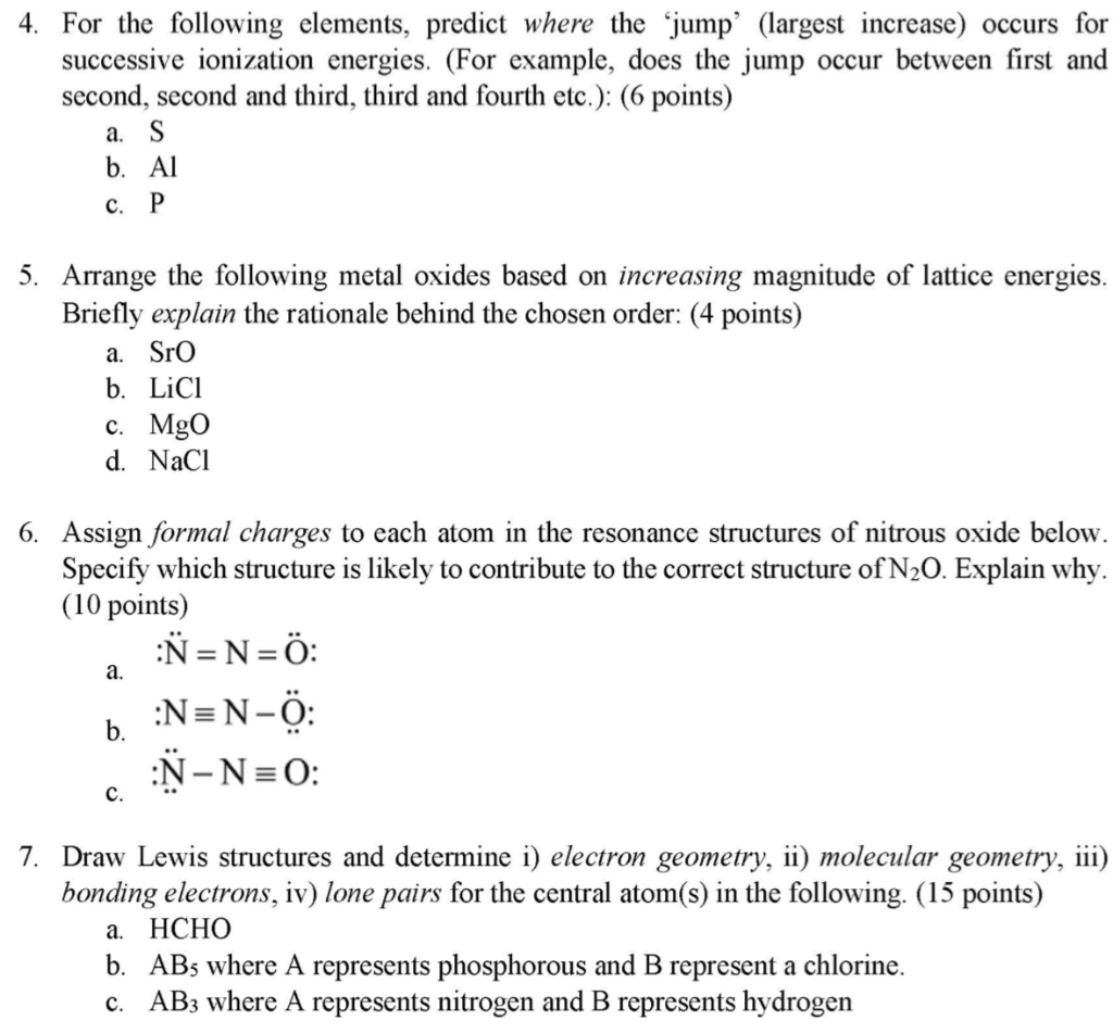 Solved 4. For the following elements, predict where the | Chegg.com