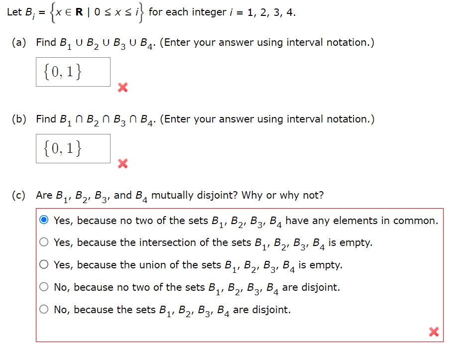 Solved Let Bi={x∈R∣0≤x≤i} for each integer i=1,2,3,4. (a) | Chegg.com