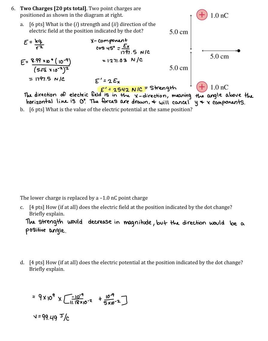 Solved Two Charges [20 pts total]. Two point charges are | Chegg.com
