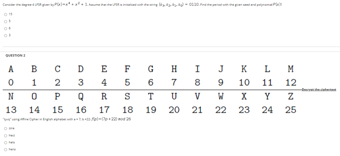 Solved Consider the degree-4 LFSR given by P(x)=x4 + x2 + 1. | Chegg.com