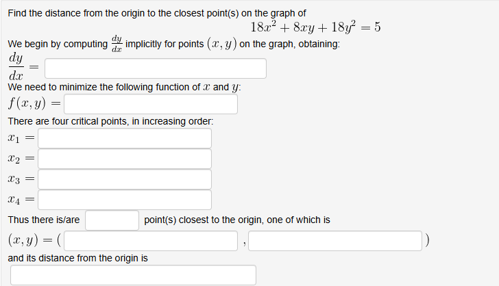 Solved by an EXPERT Find the distance from the origin to ﻿the closest | Chegg.com