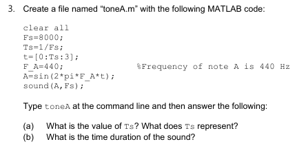 Solved Create a file named "toneA.m" ﻿with the following | Chegg.com