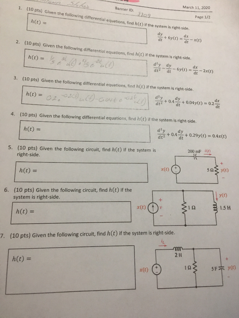 Solved 1. (10 pts) Given the following differential | Chegg.com Solved 1. (10 pts) Given the following differential | Chegg.com