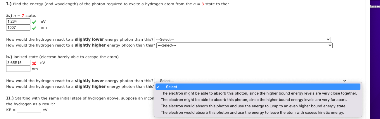 Solved I.) Find the energy (and wavelength) of the photon | Chegg.com