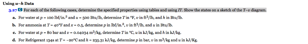 Solved Using u-h Data 3.27 G For each of the following | Chegg.com