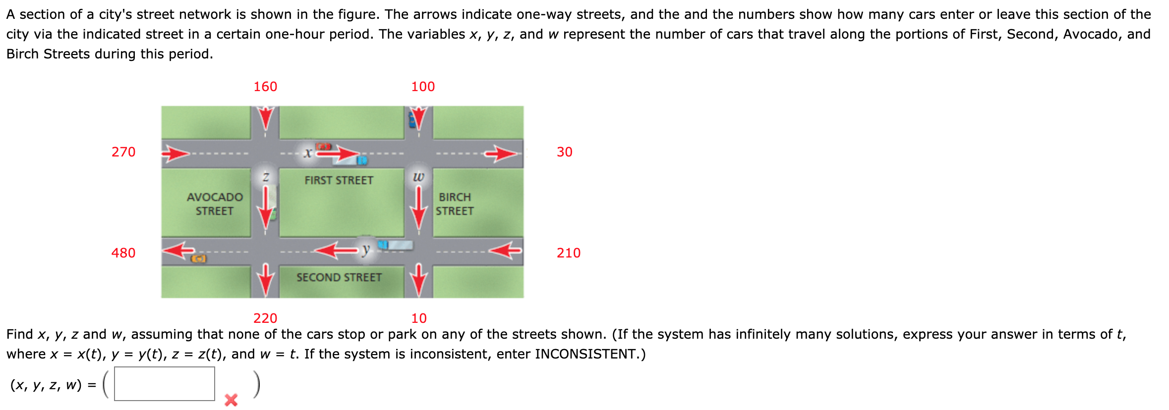 Solved A section of a city's street network is shown in the | Chegg.com
