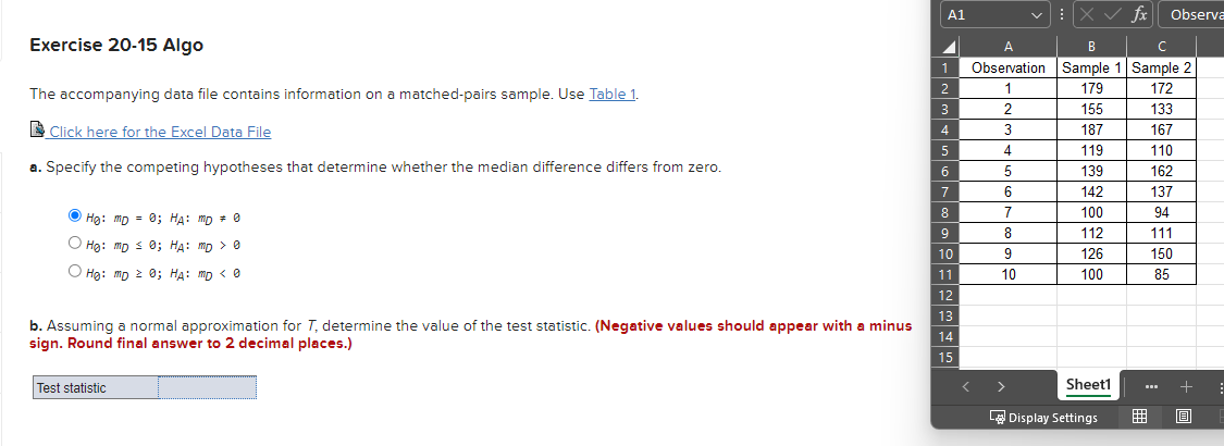 Solved Exercise 20-15 ﻿AlgoThe accompanying data file | Chegg.com