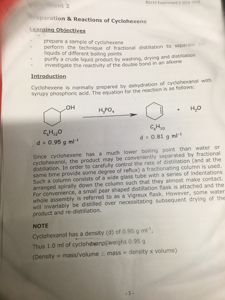Solved Method - Part 1 - Preparation of cyclohexene et up | Chegg.com