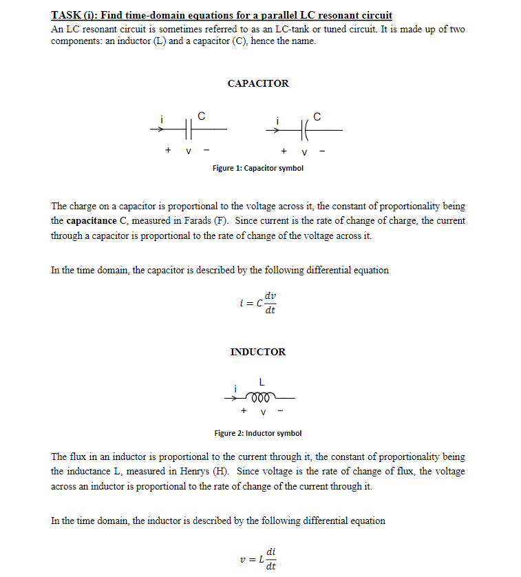 Solved TASK (1): Find time-domain equations for a parallel | Chegg.com